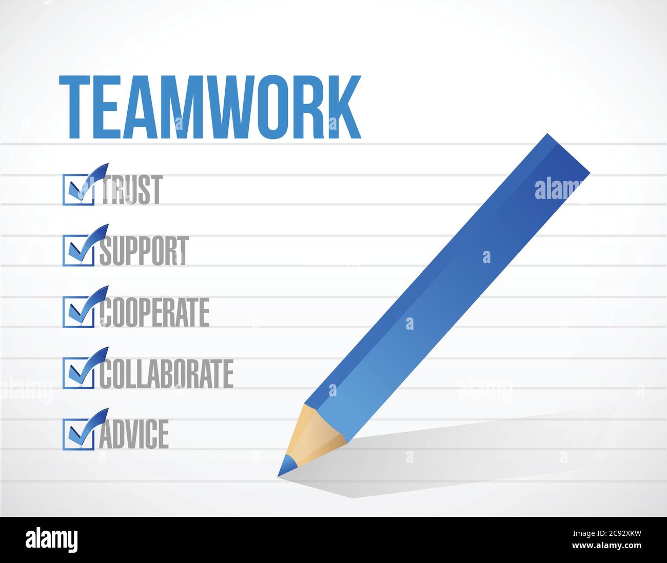 Teamwork check mark list illustration design background. over a notepad ...