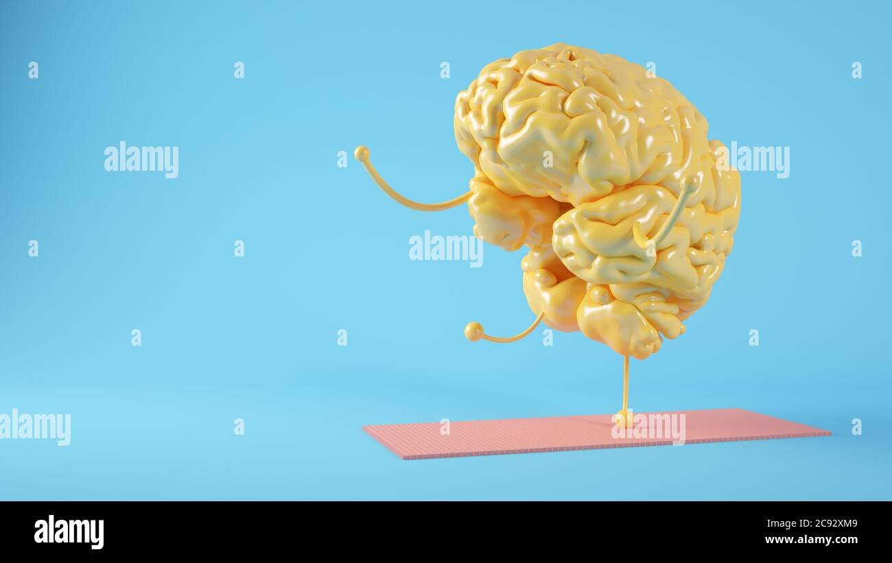 Yellow brain doing yoga exercises 3d rendering concept Stock Photo - Alamy