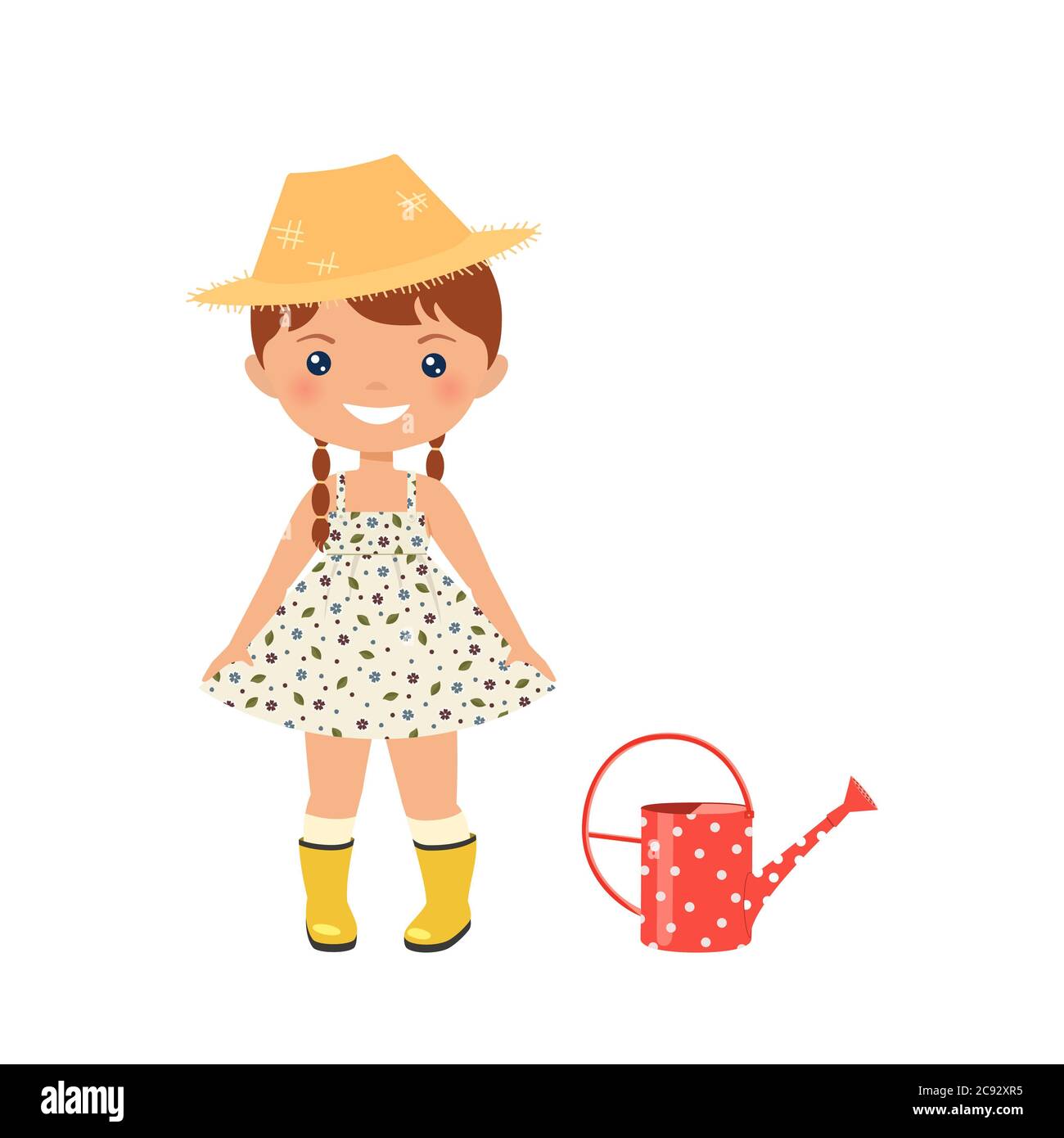 Chibi girl character in rustic dress and rubber boots. Isolated on ...