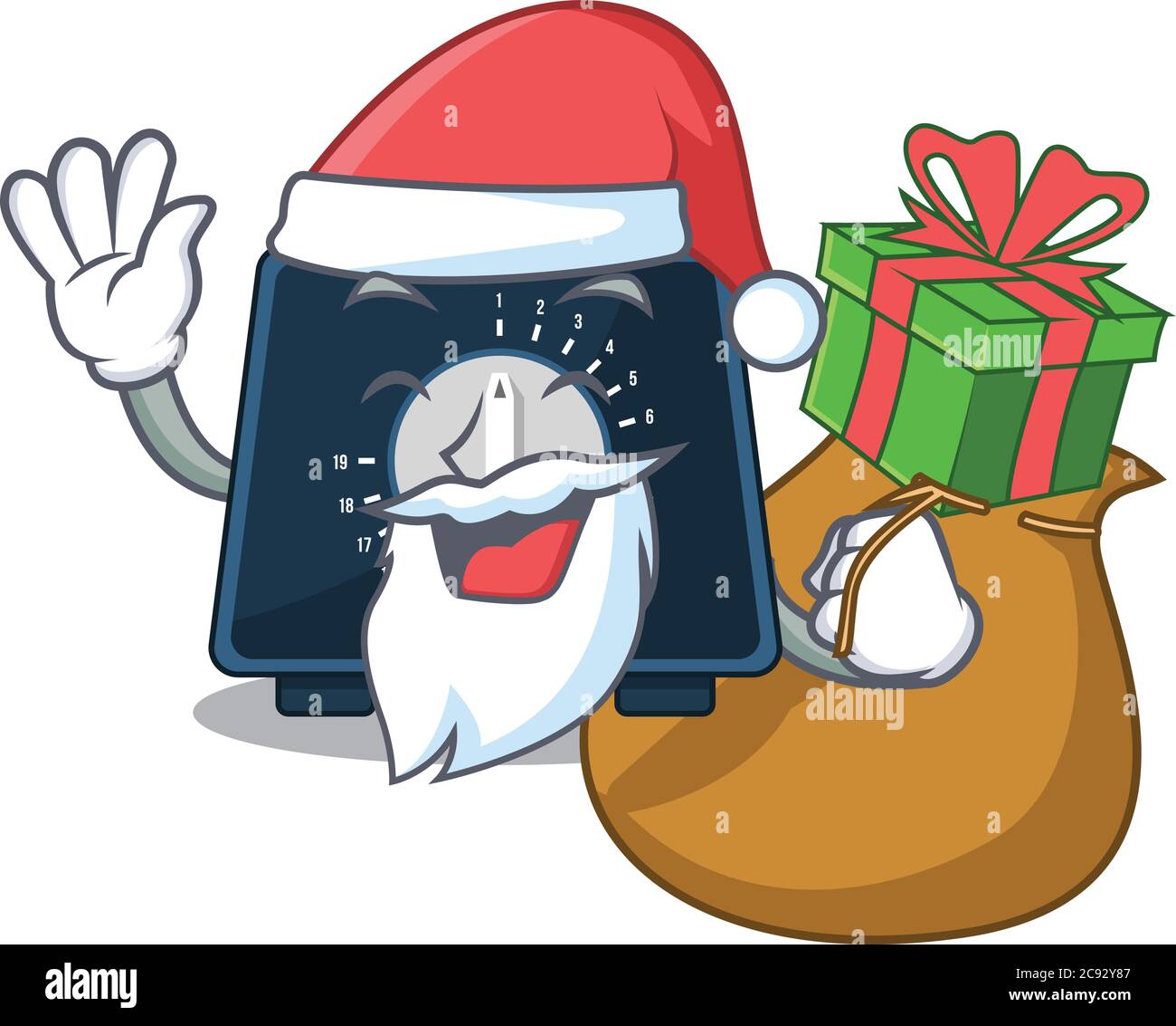 Cartoon design of kitchen timer Santa having Christmas gift Stock ...