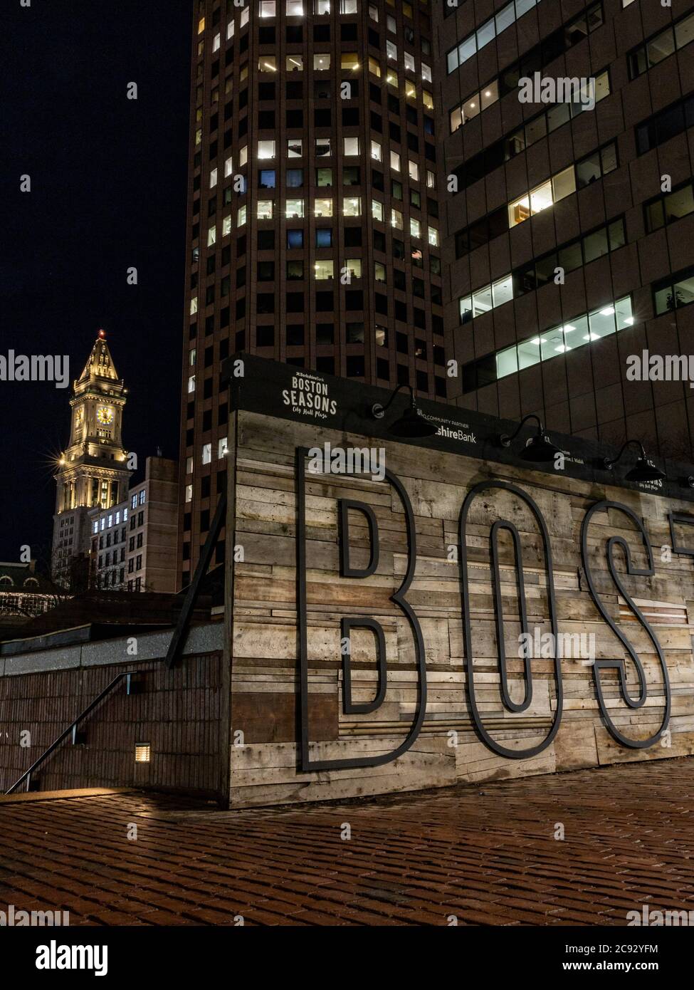 Boston city buildings and billboard sign shining in the night Stock ...