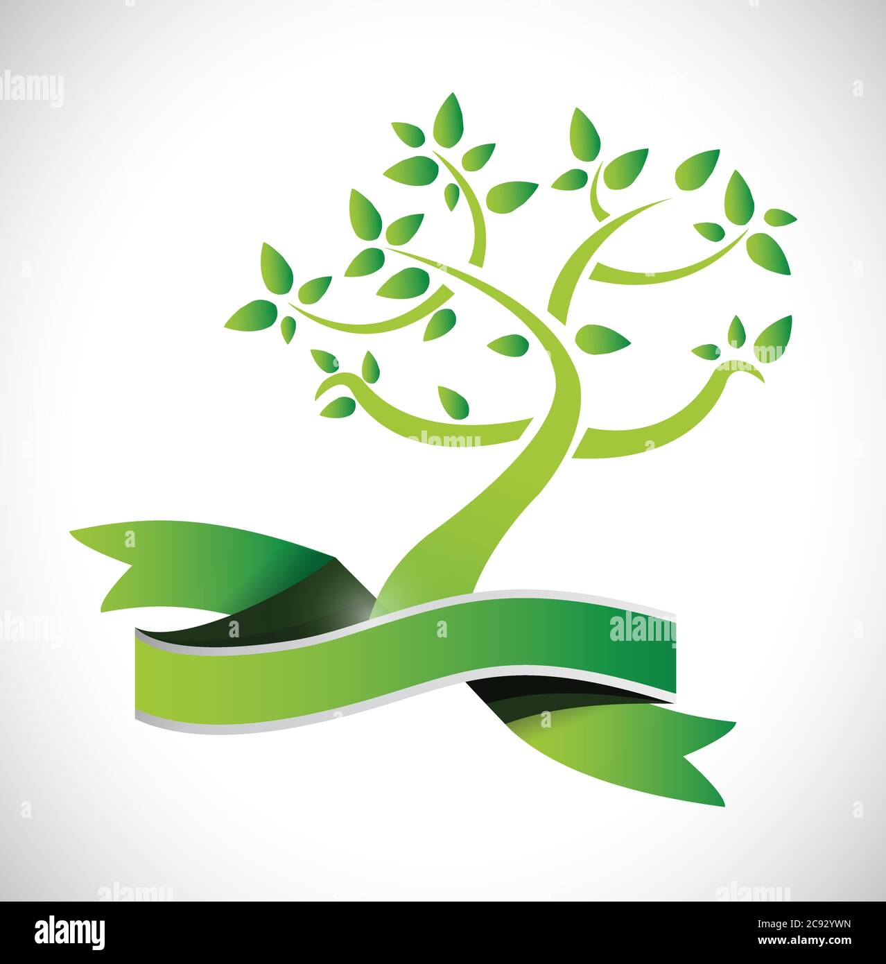 Green tree and ribbon illustration design over a white background Stock ...