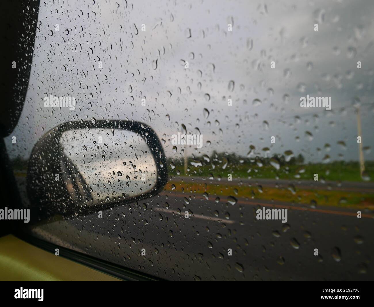 water droplet on winsheild, car riding on raining condition, safety ...