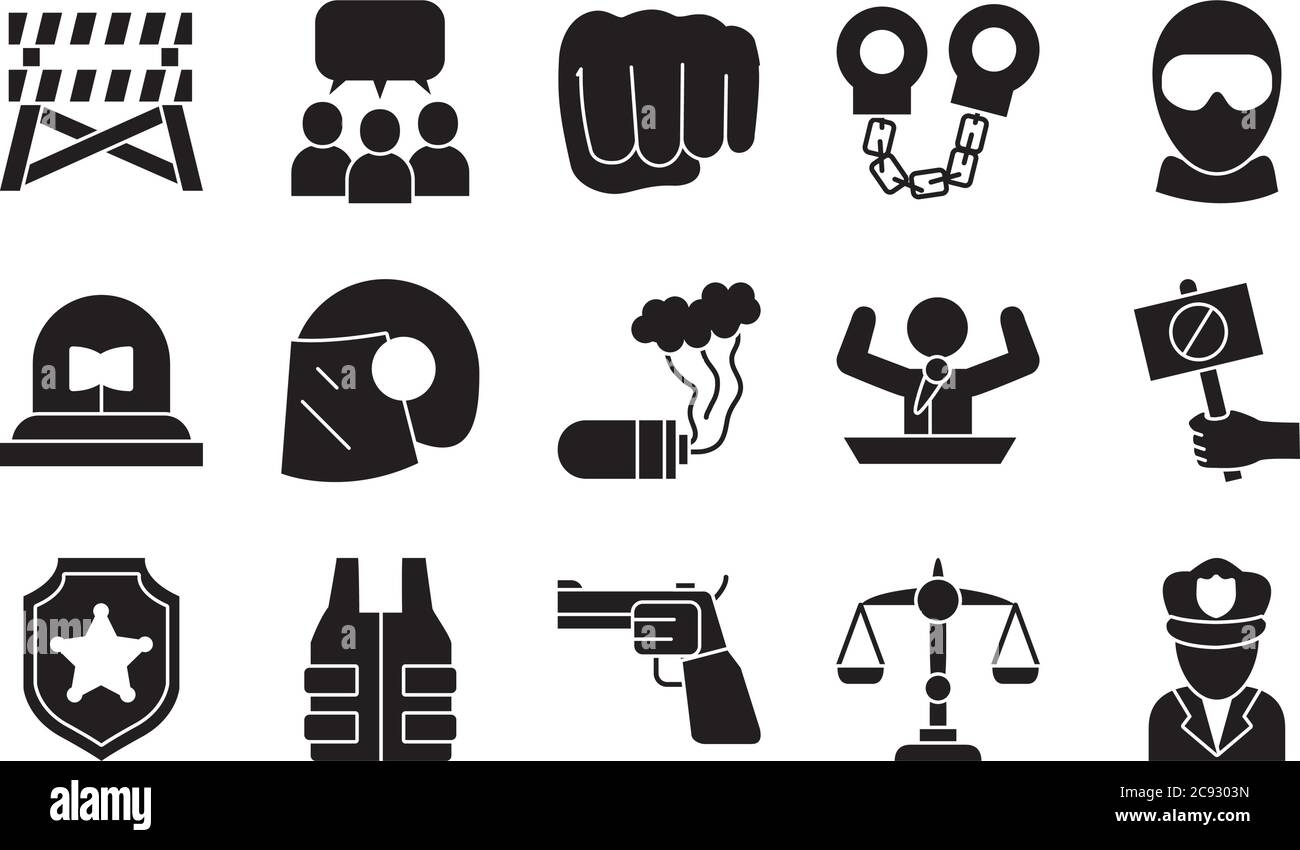 silhouette style icon set design, Manifestation protest and ...