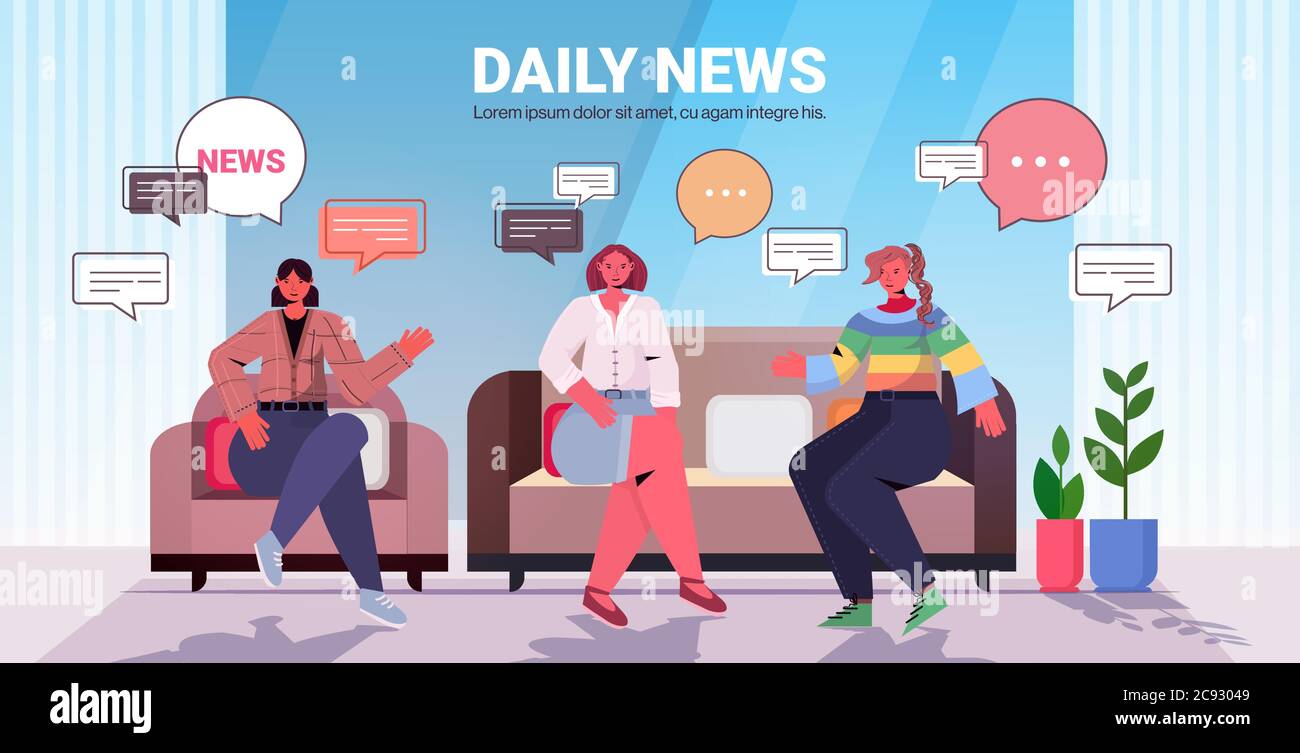 friends discussing daily news during meeting chat bubble communication ...