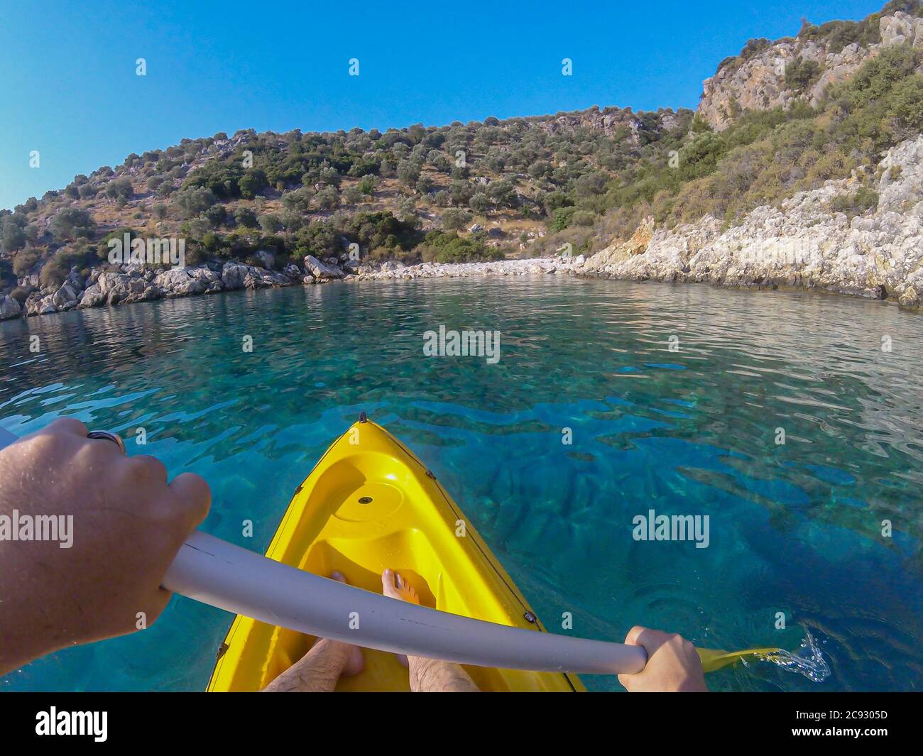 colorful yellow kayak at blue sea water during summer vacation Stock ...