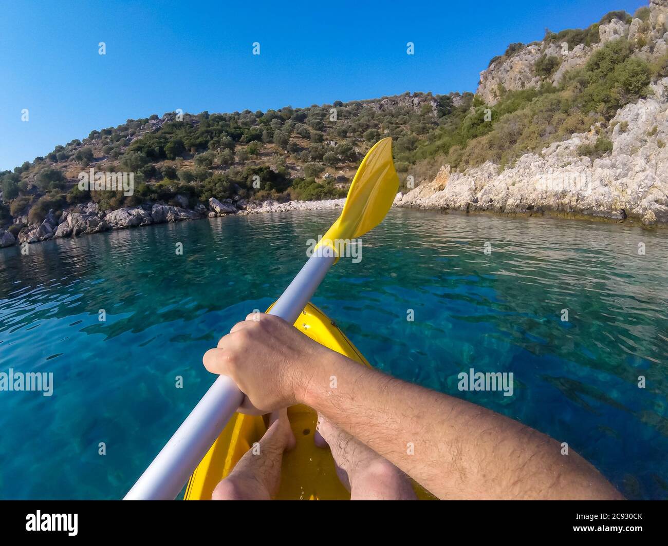 colorful yellow kayak at blue sea water during summer vacation Stock ...