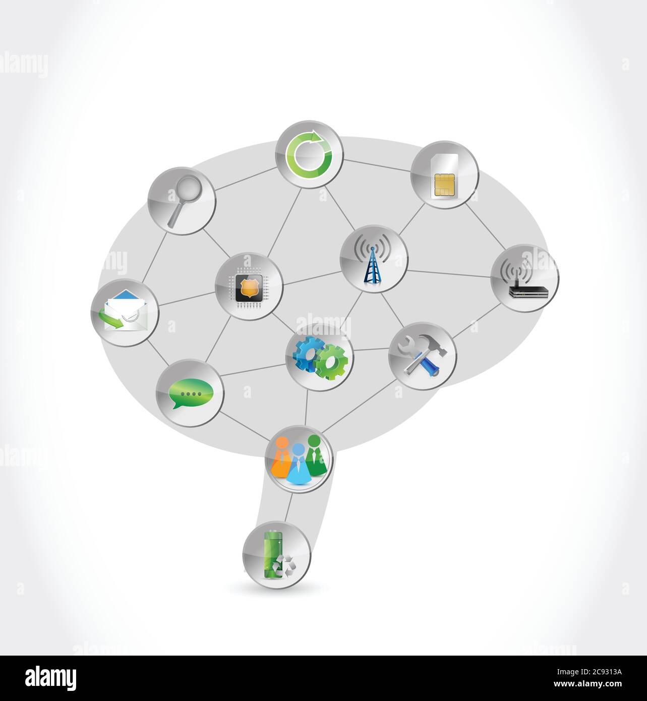 Brain tools link network illustration design over a white background ...