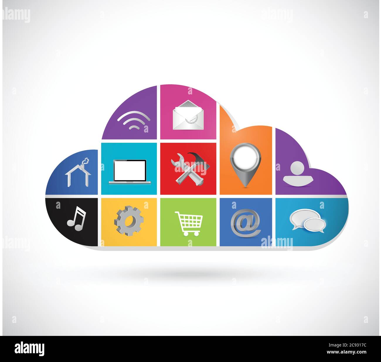 Color icons cloud tools computing illustration design over a white ...