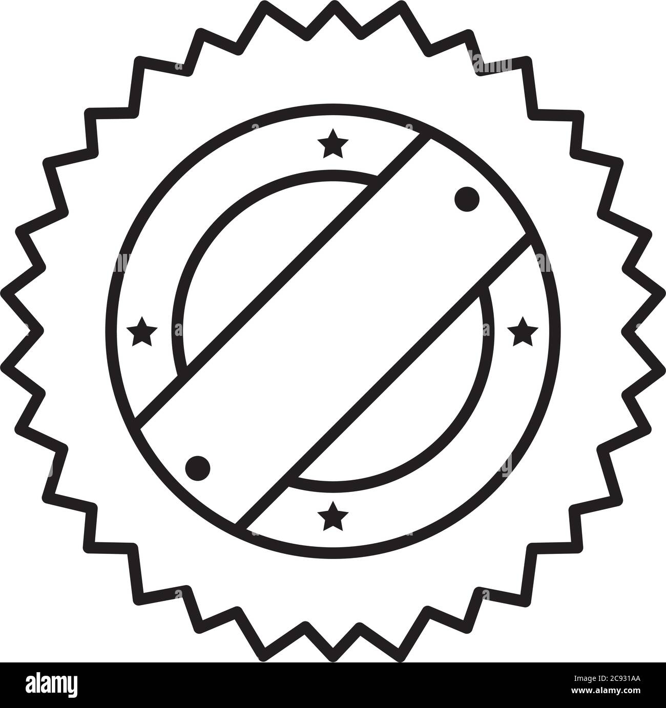 round stamp with decorative stars over white background, line style ...