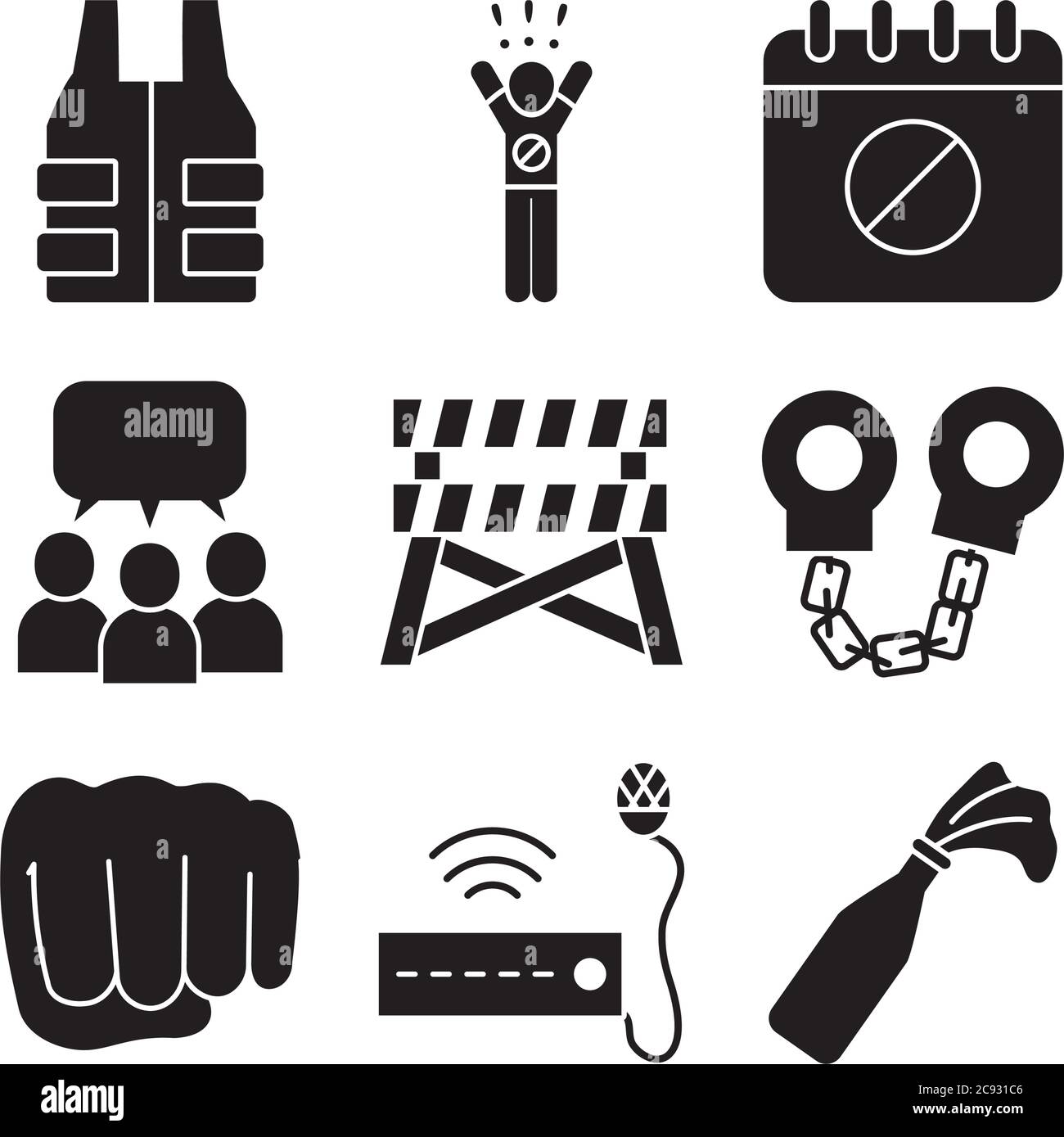 silhouette style icon set design, Manifestation protest and ...
