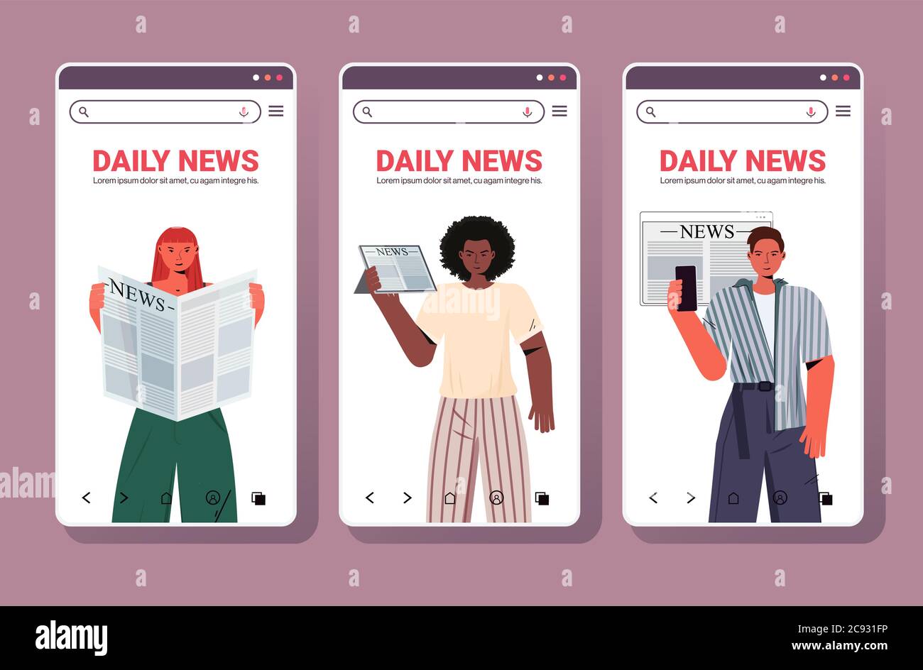 set mix race people reading newspapers daily news press mass media ...