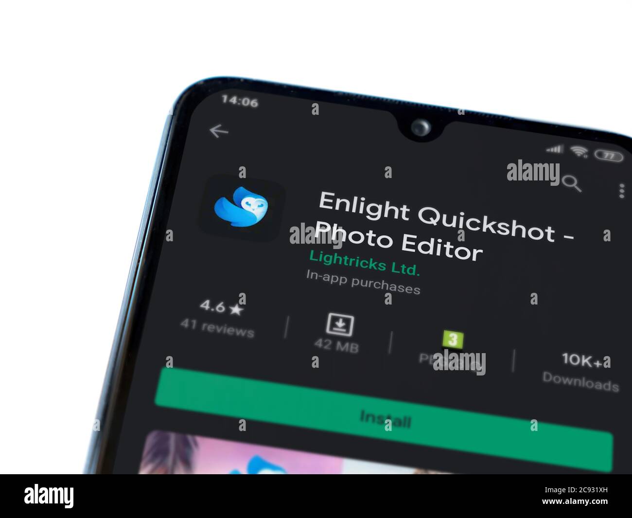 Lod, Israel - July 8, 2020: Enlight Quickshot app play store page on the display of a black ...