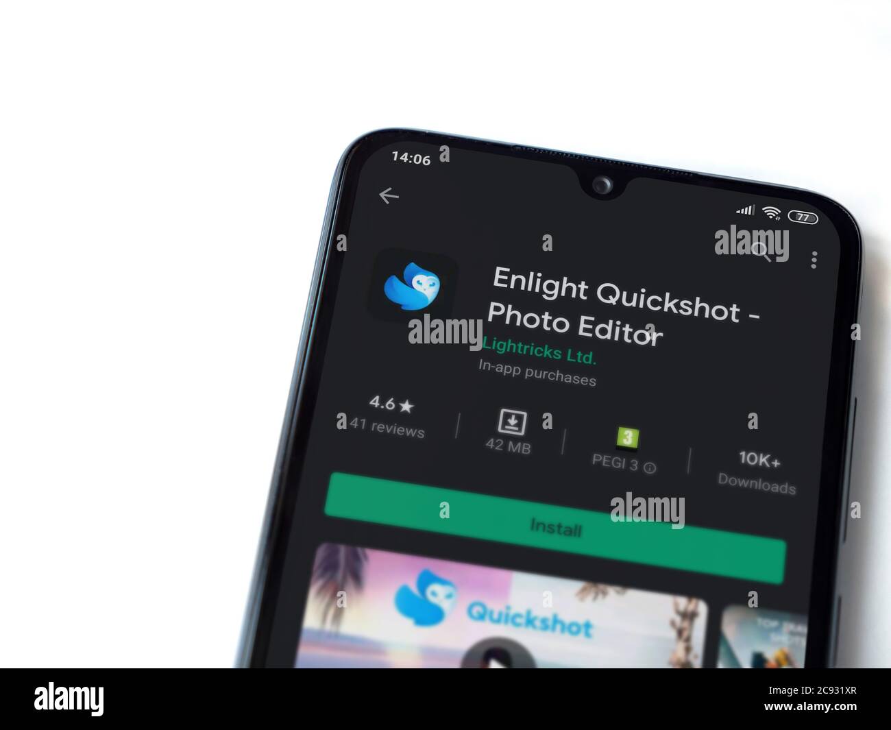 Lod, Israel - July 8, 2020: Enlight Quickshot app play store page on the display of a black ...