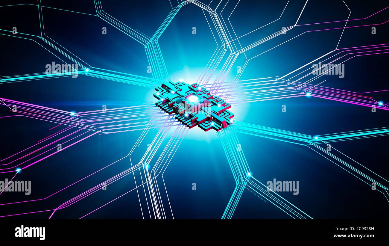 Microchip, power and speed. Presentation of the new microchip. Processor of a computer. Printed ...