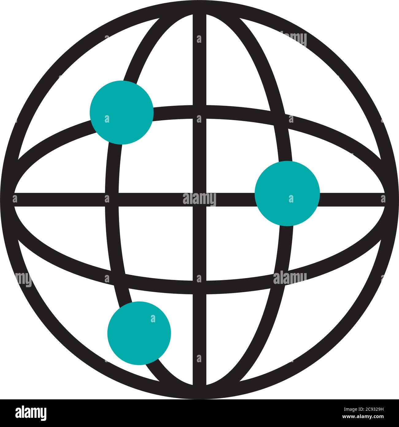 global network sphere icon over white background, half line half color ...