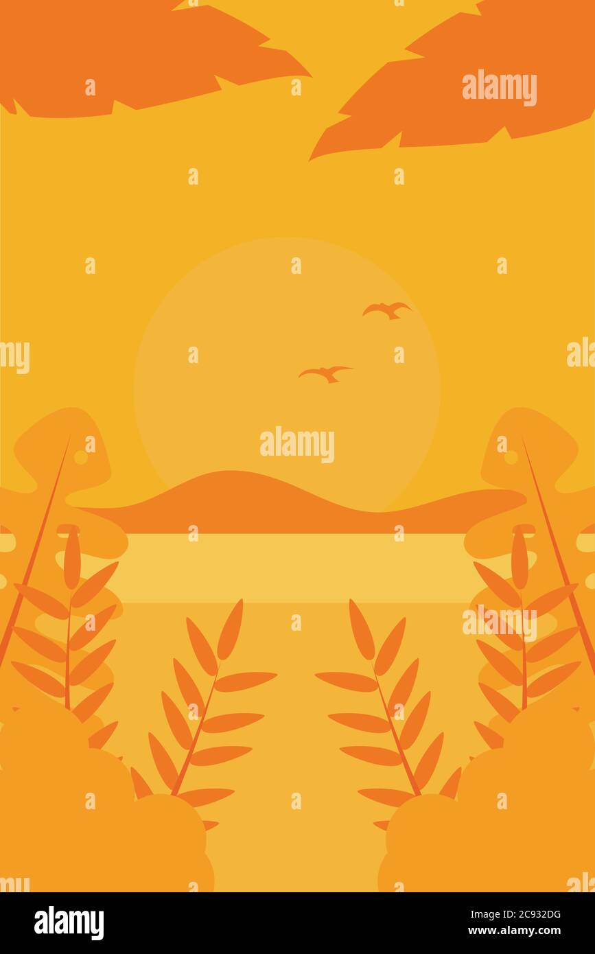 Orange banner with island and leaves design, Summer vacation tropical ...