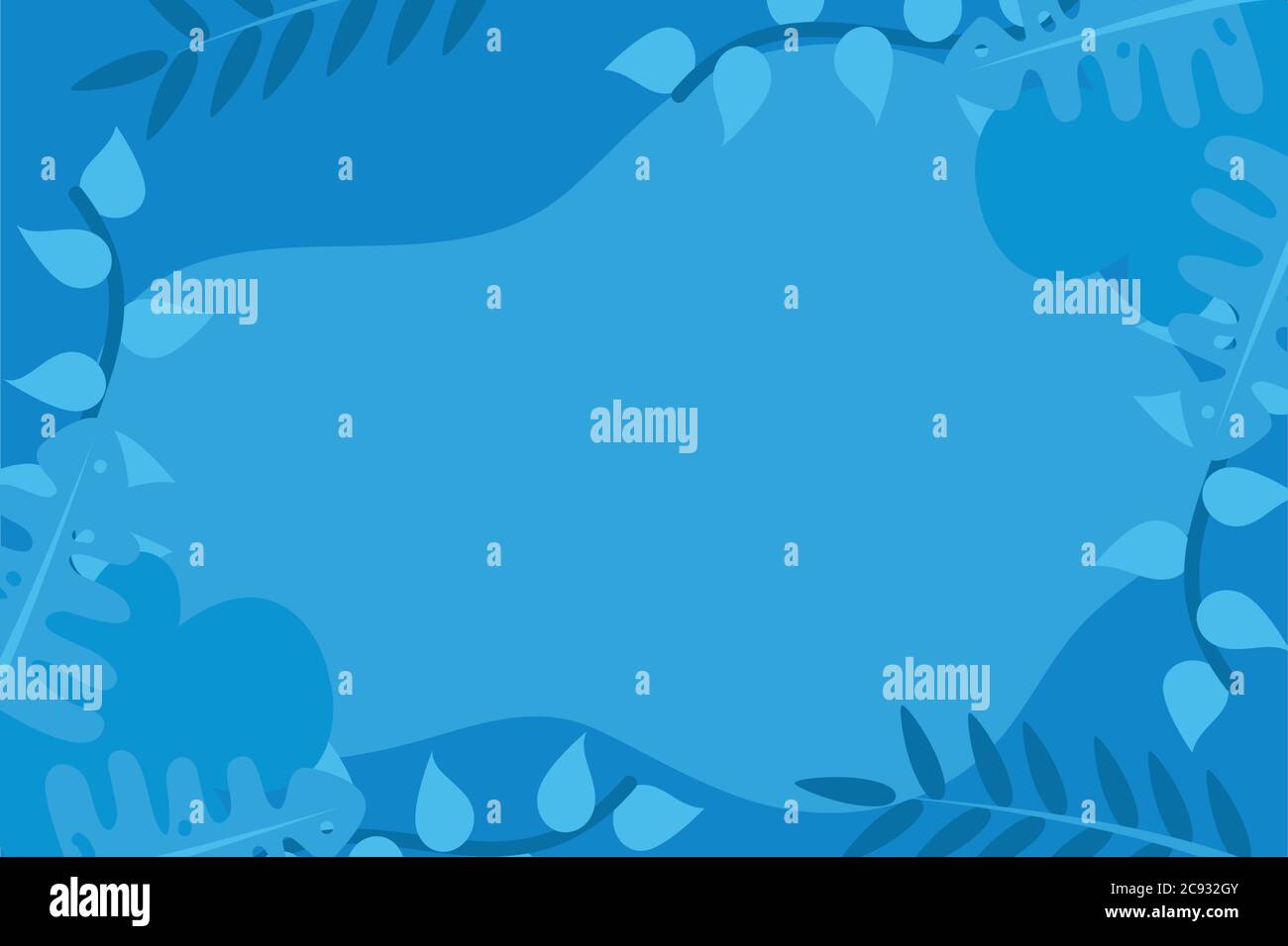 Blue banner with leaves frame design, Summer vacation tropical and ...