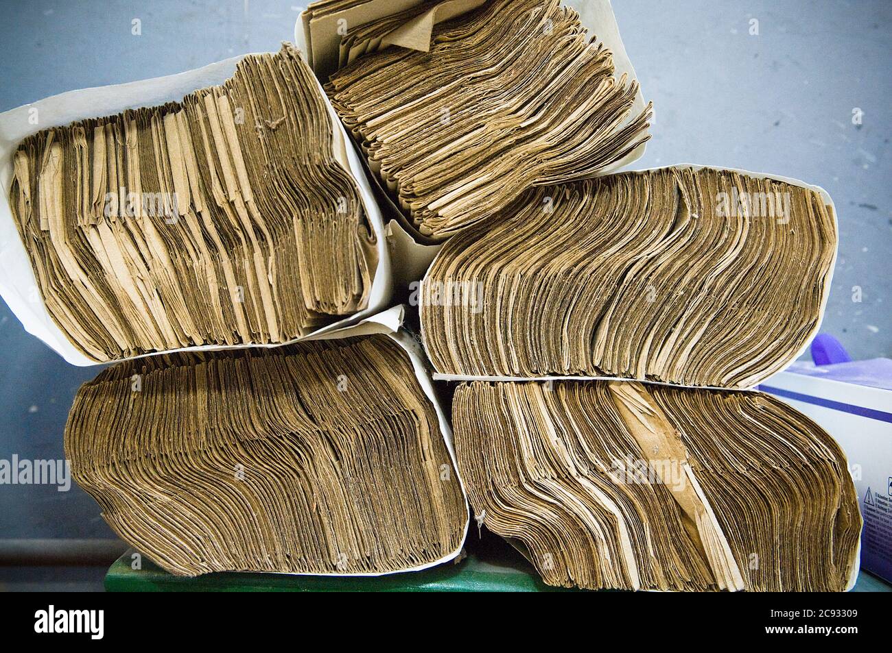 Piles of old unused paper towels Stock Photo - Alamy