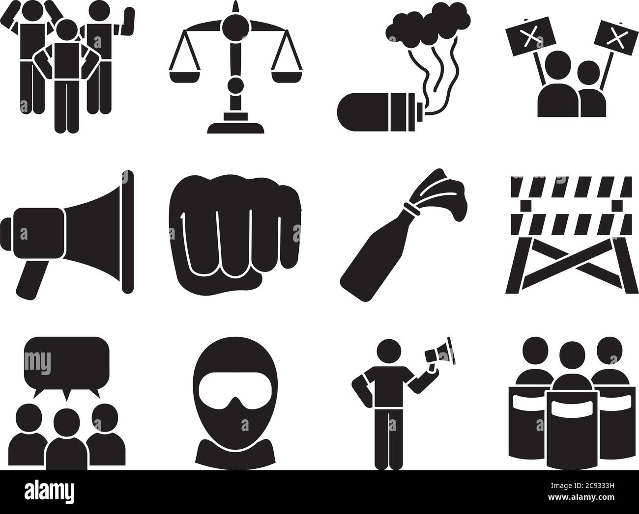 silhouette style icon set design, Manifestation protest and ...