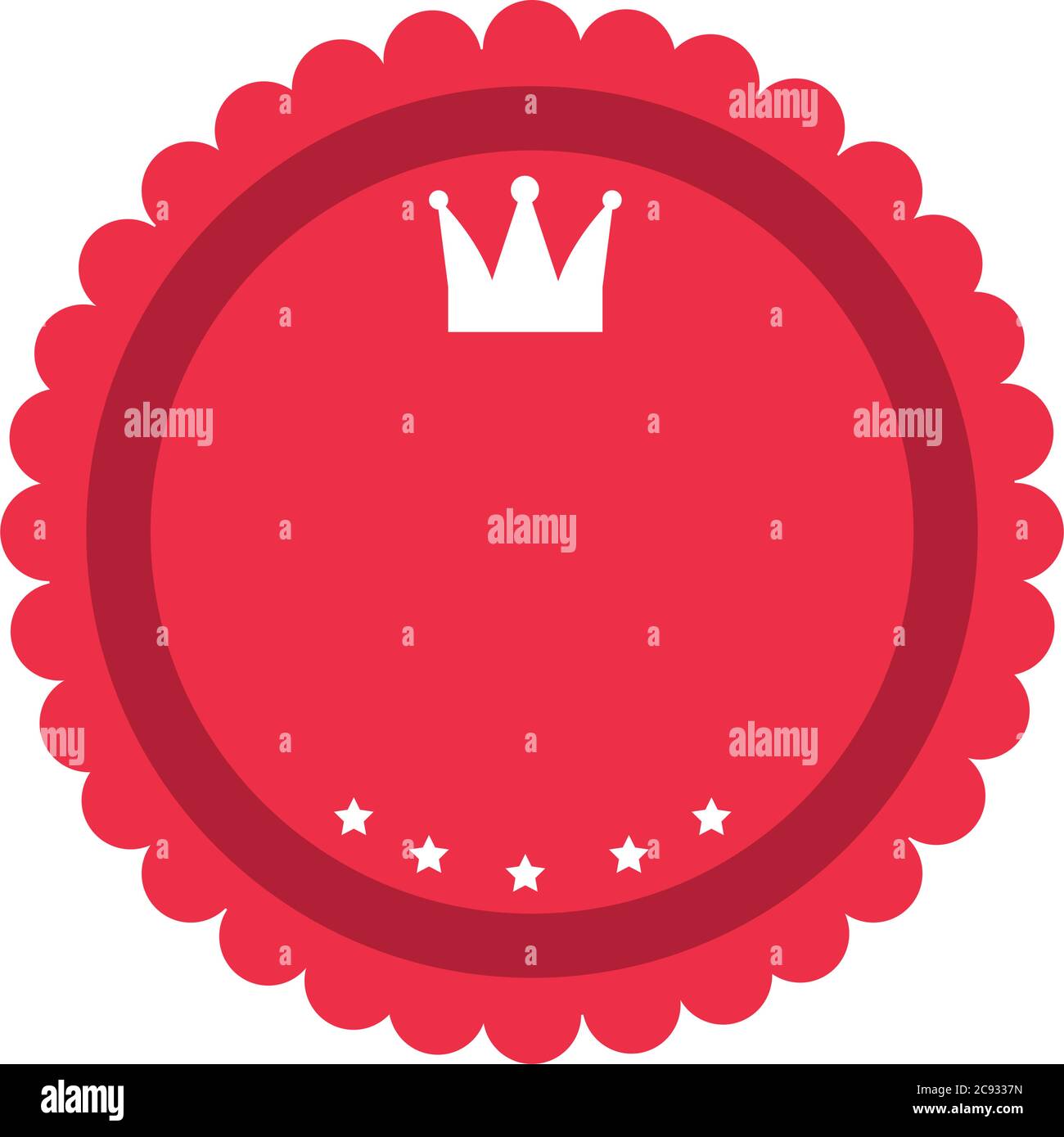 round sticker with decorative crown icon over white background, flat ...