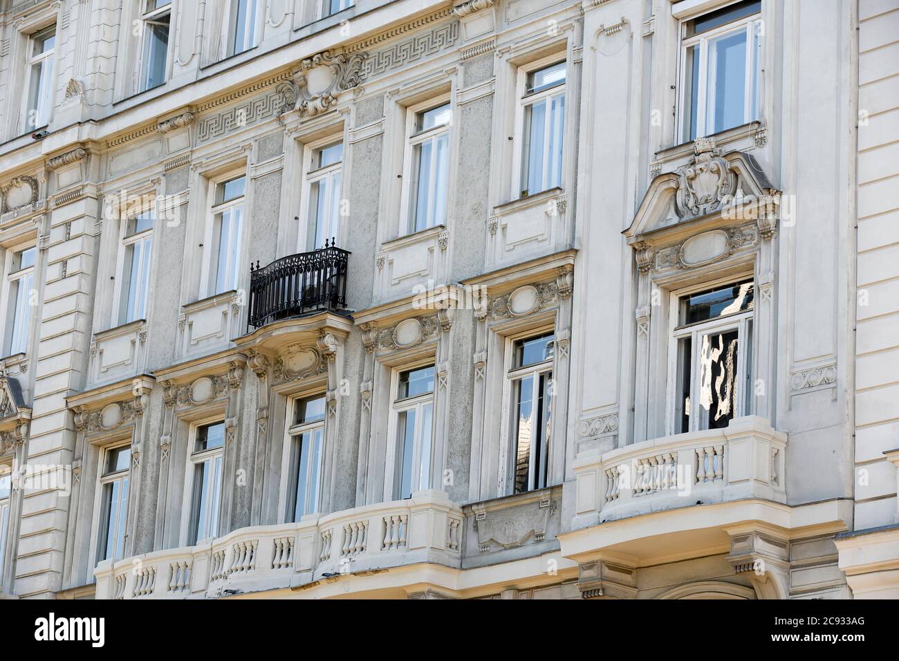 Facade of buildings with traditional architecture in Vienna, Austria ...