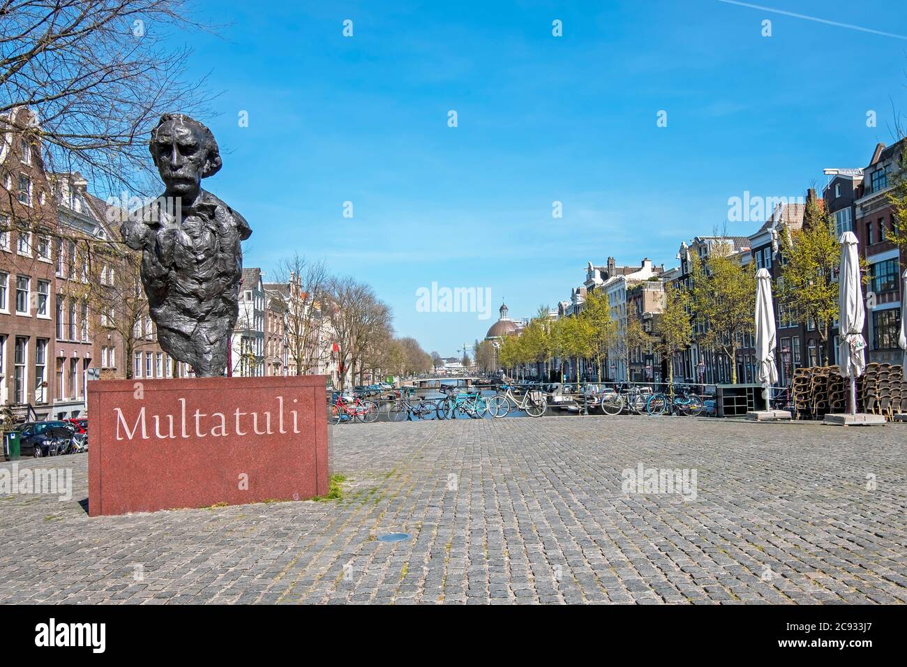 Amsterdam, Netherlands - April 7, 2020: Statue of Multatuli , a famous ...