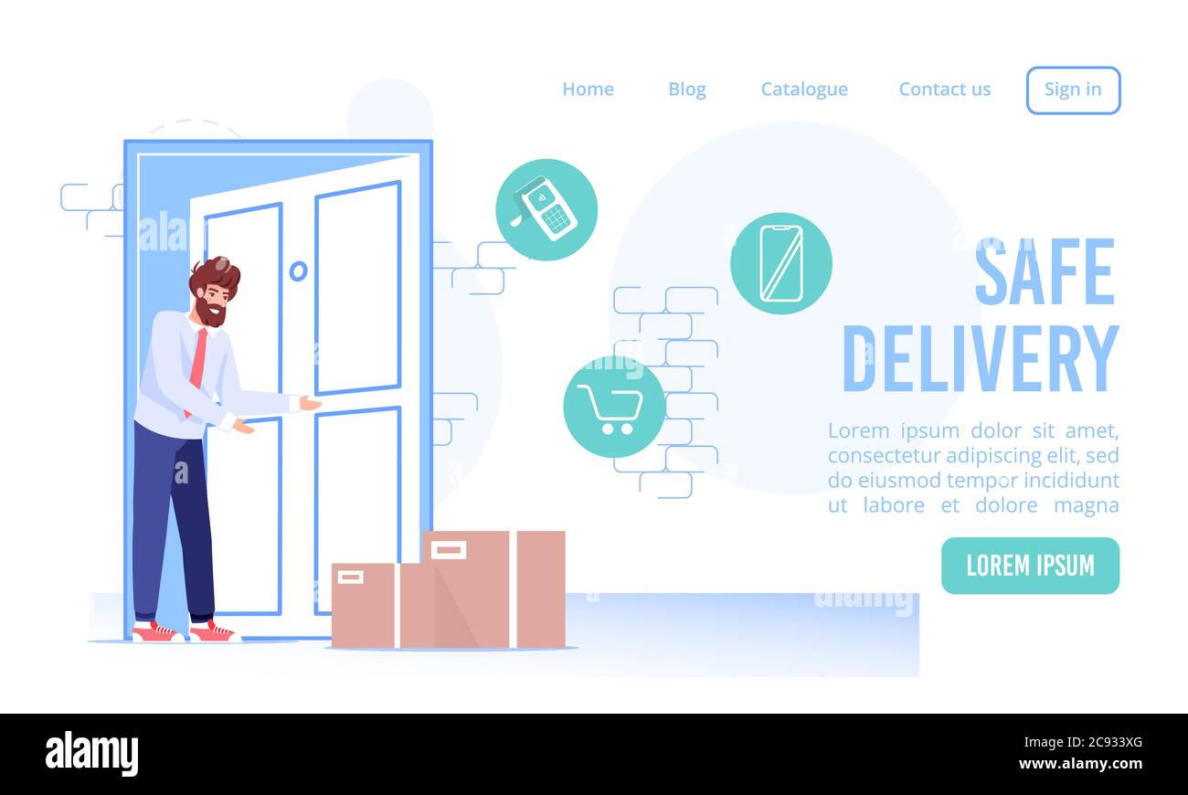 Contactless safe delivery service landing page Stock Vector Image & Art ...