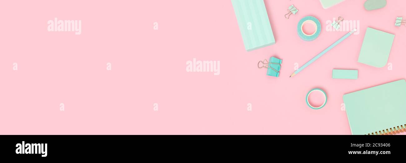 Frame made of school supplies on a pink pastel background. Creative ...