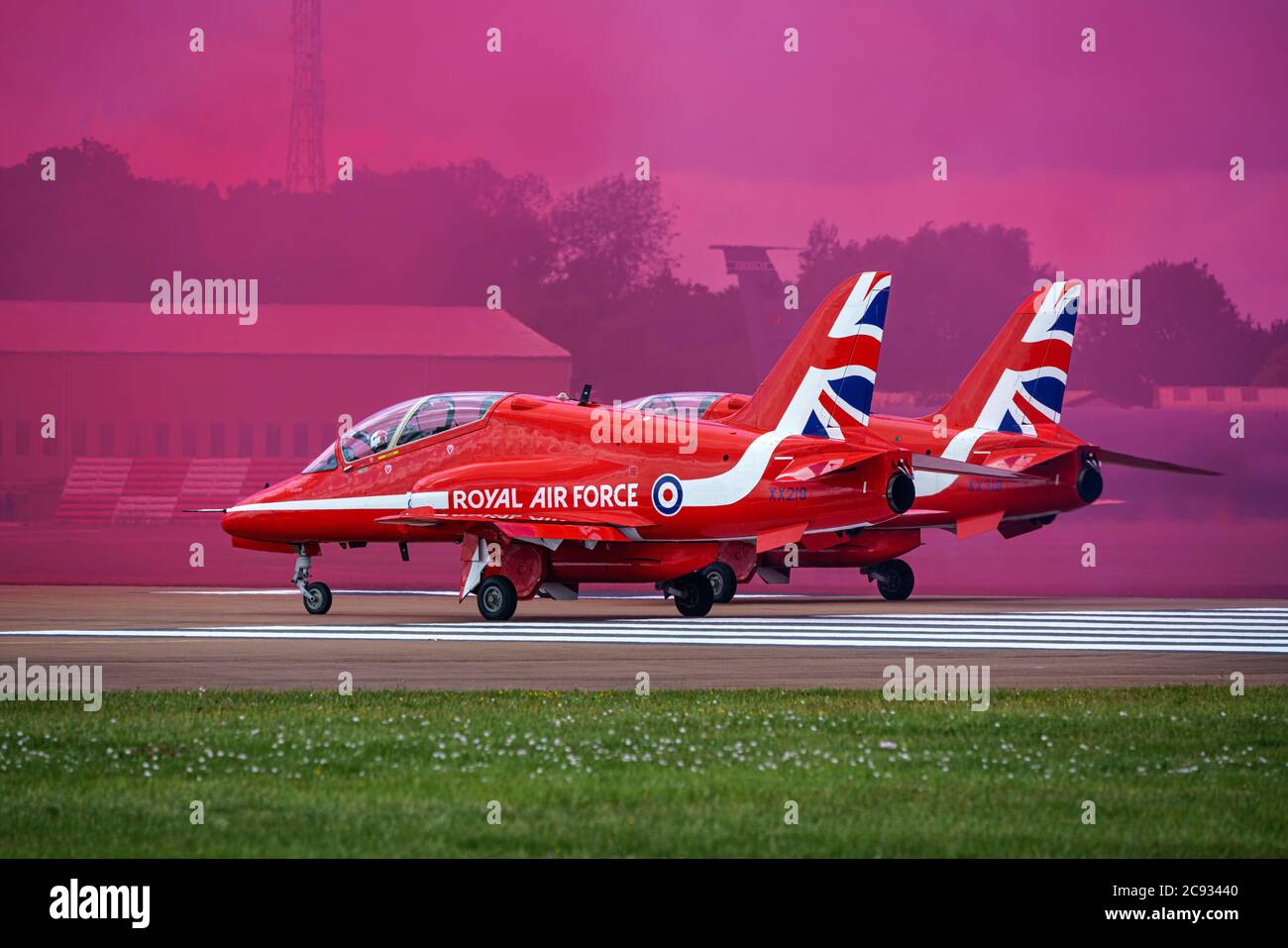 Close up of raf red arrows hawk jet plane flying hi-res stock ...