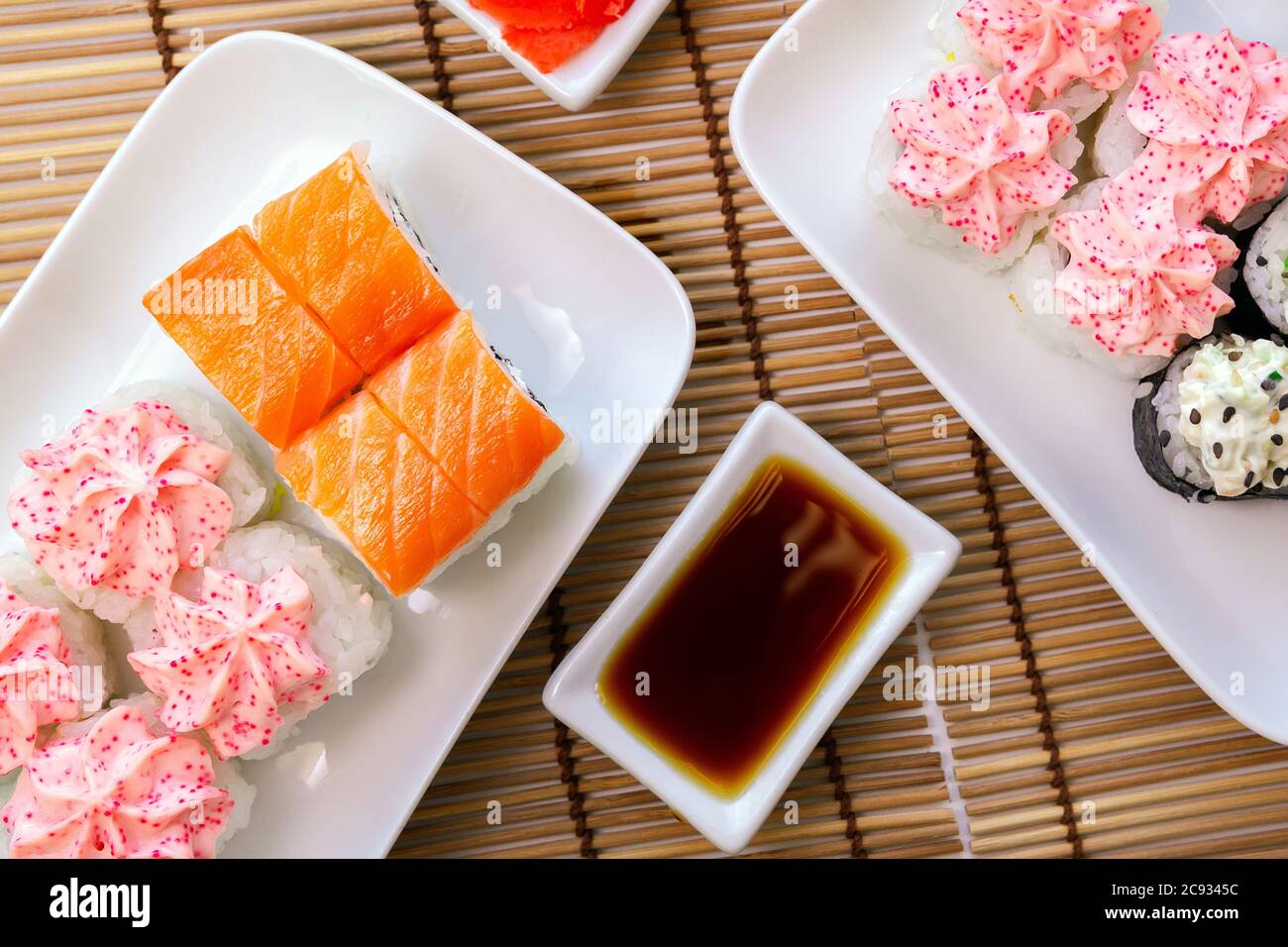 Philadelphia Roll with cream cheese, wrapped with fresh salmon plastics ...