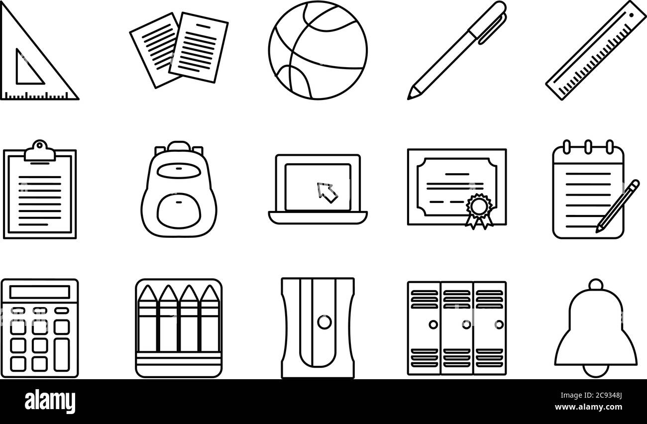 School line style icon set design, Education class lesson and knowledge ...