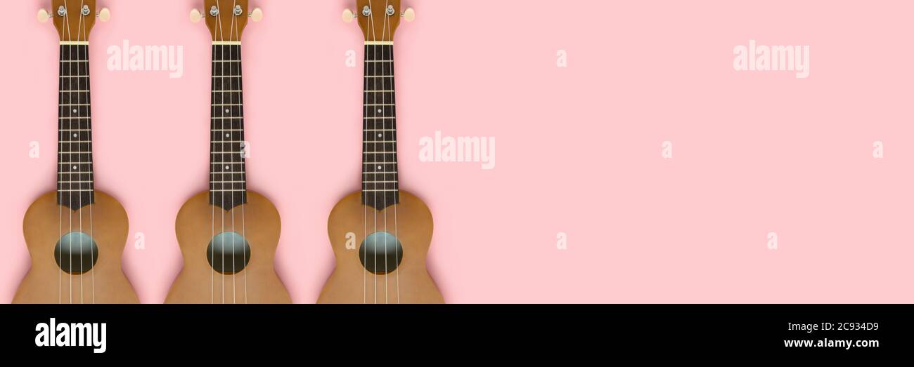 Banner with ukulele on a pink pastel background. Creative header with ...