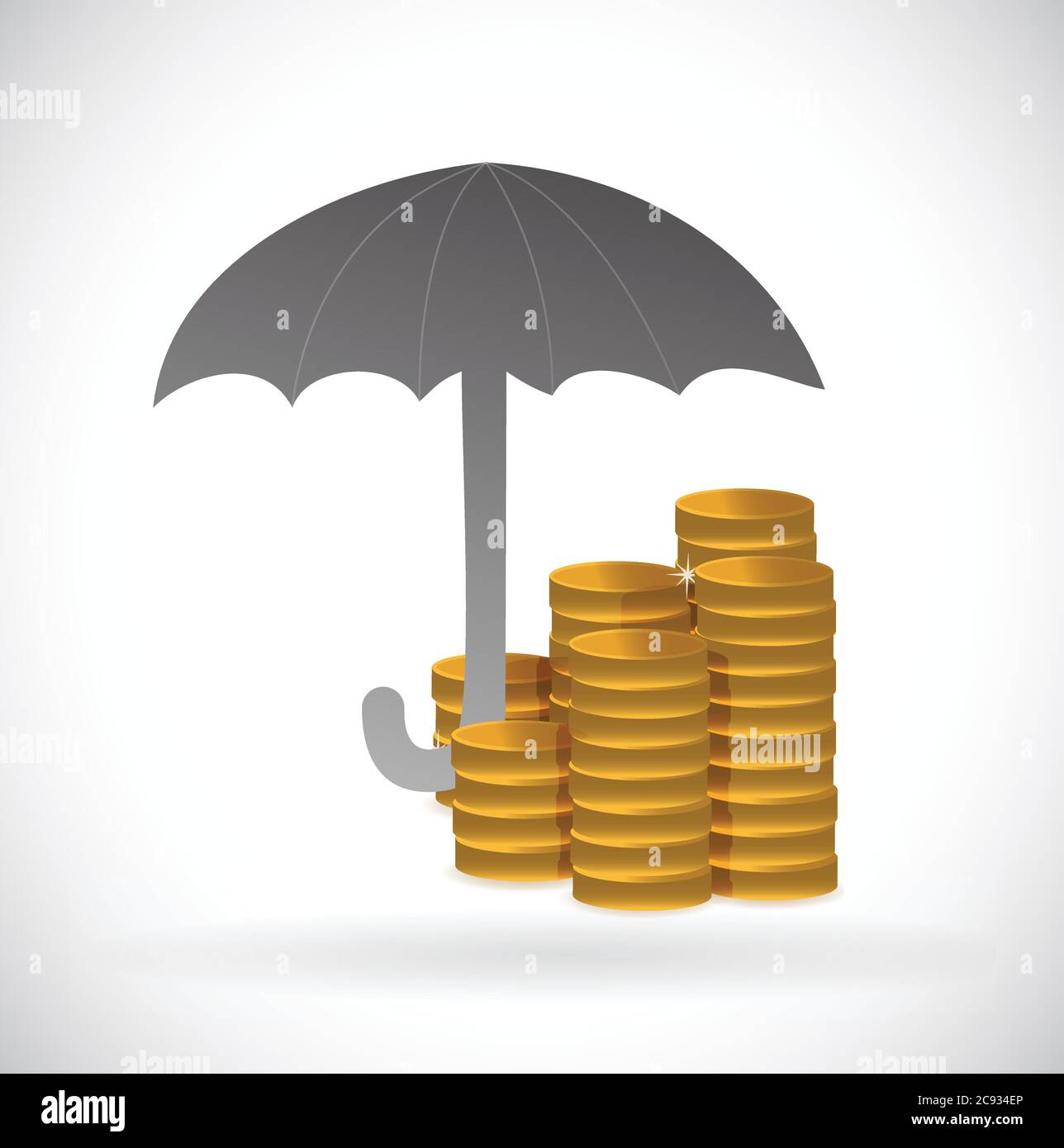 Umbrella monetary protection illustration design over a white ...