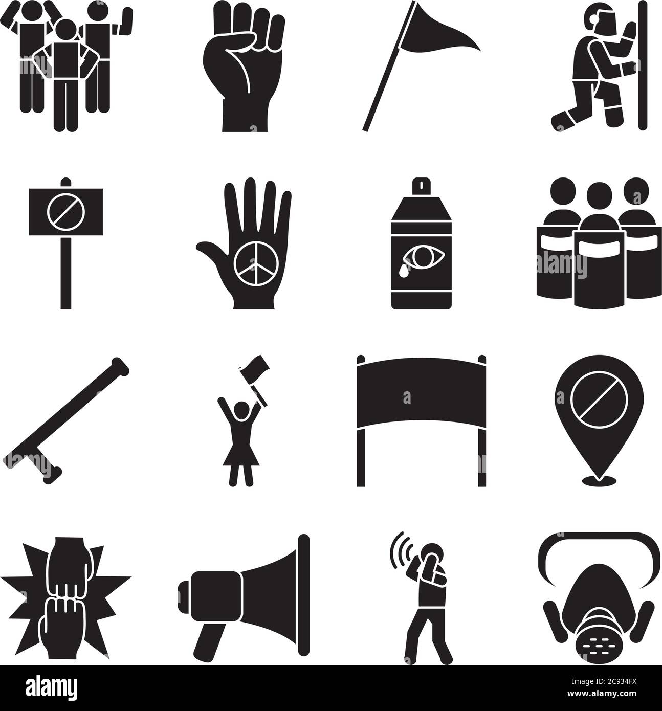 silhouette style icon set design, Manifestation protest and ...