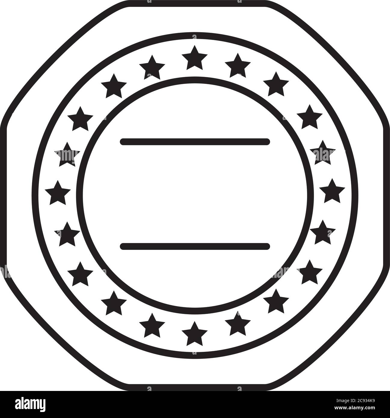 round seal stamp with stars around over white background, line style ...