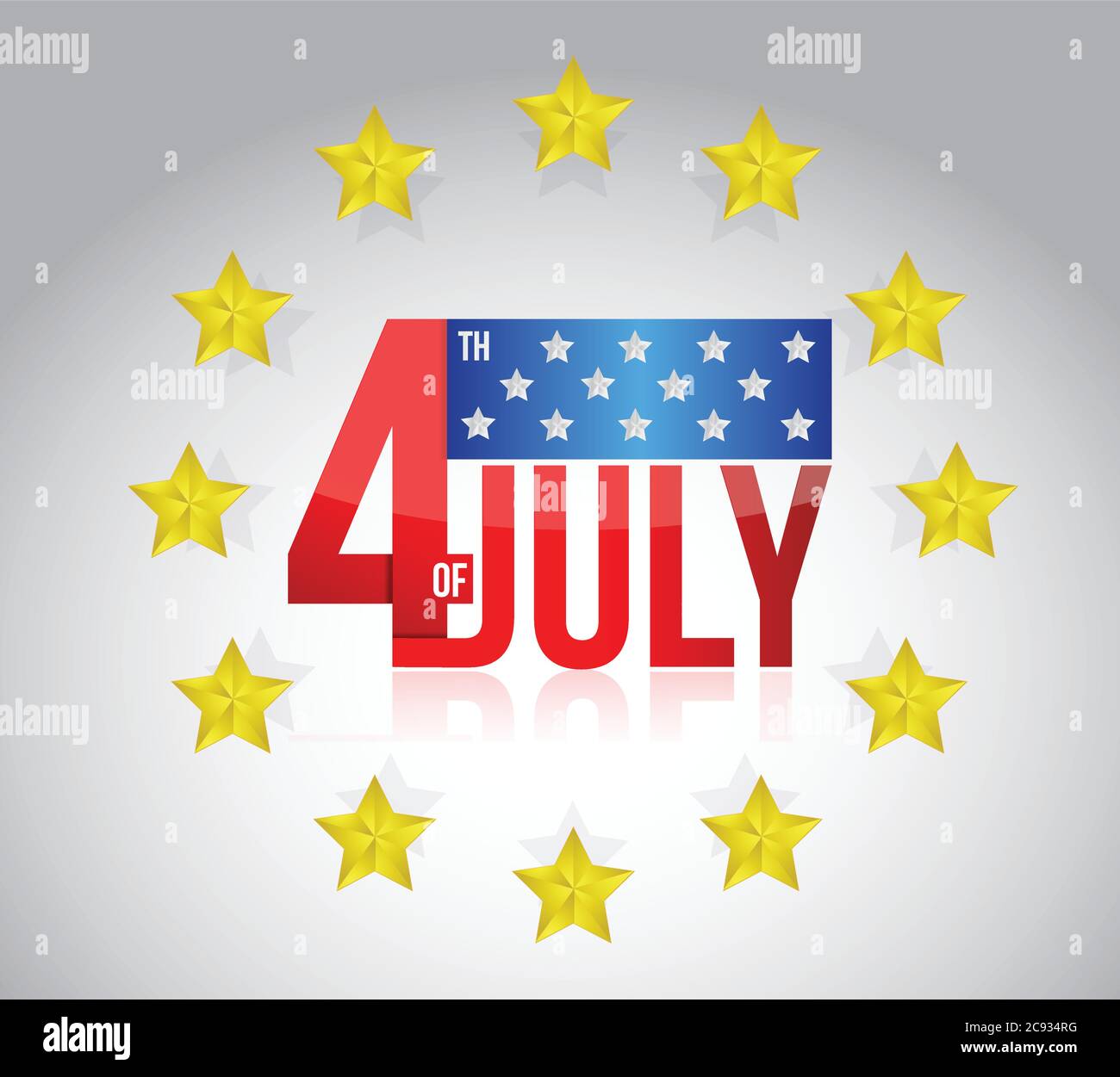 Fourth of july sign and golden stars. illustration design over a grey ...