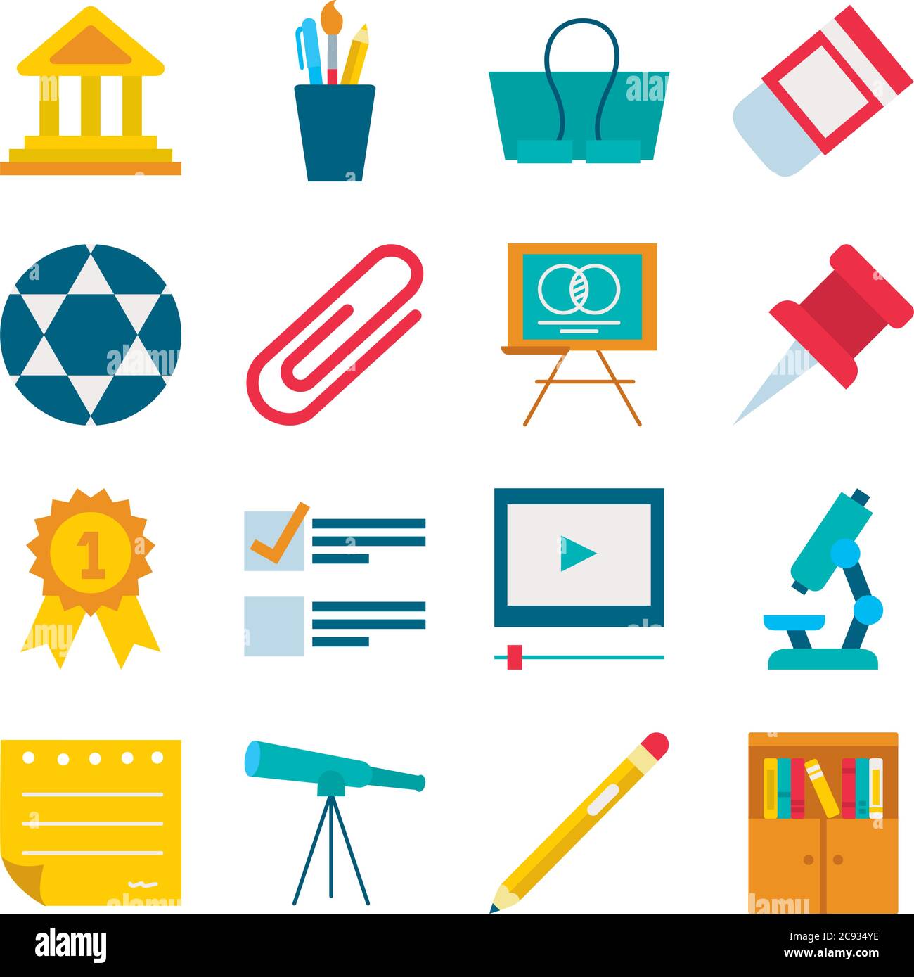 School flat style icon set design, Education class lesson and knowledge ...