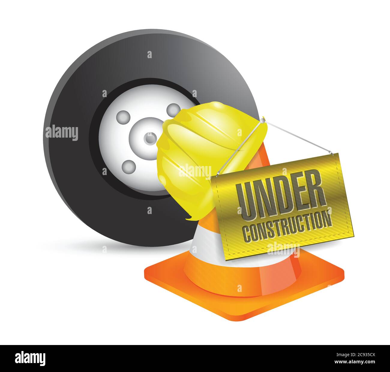 Wheel under construction sign illustration design over a white ...