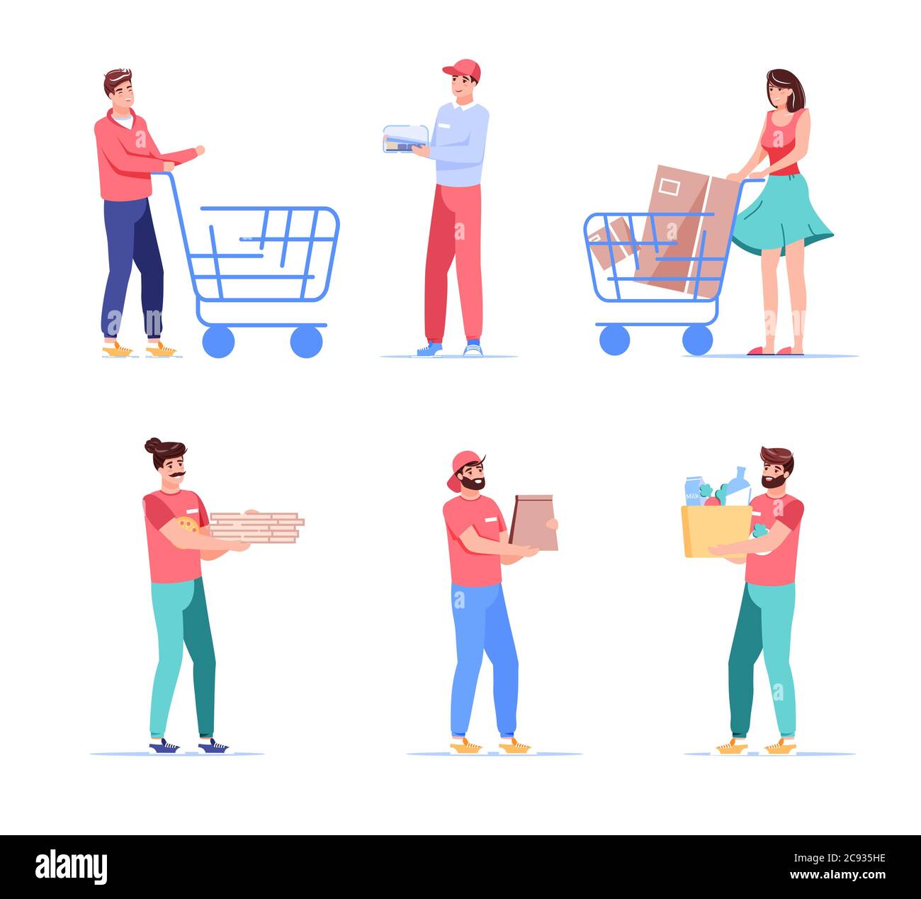 Couriers and clients cartoon people characters set Stock Vector Image ...