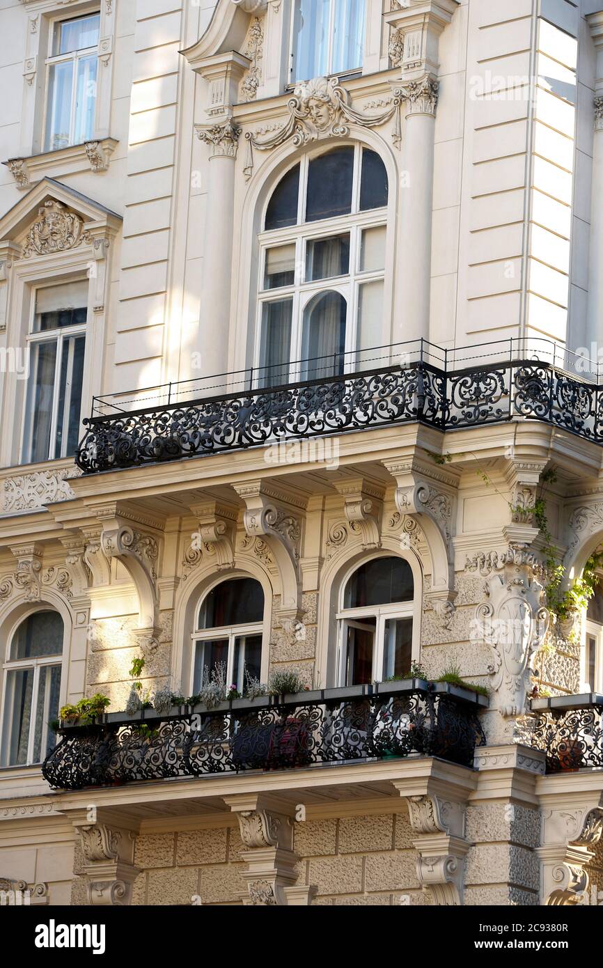 Facade of buildings with traditional architecture in Vienna, Austria ...