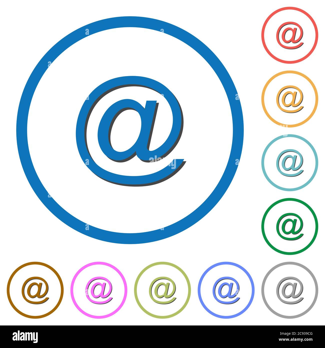 Email symbol flat color vector icons with shadows in round outlines on ...