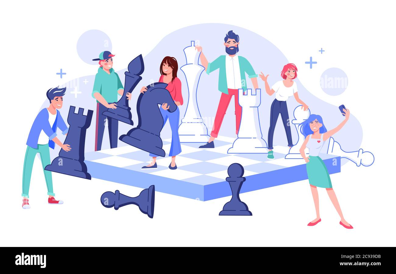 People character engaged in chess game on board Stock Vector Image ...