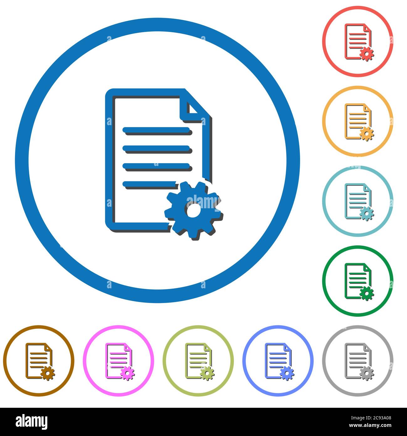 Document setup concept with cogwheel flat color vector icons with ...