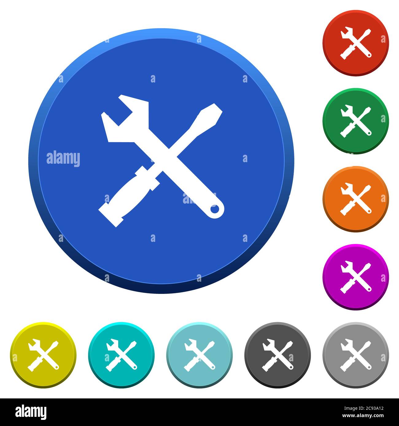 Tool kit round color beveled buttons with smooth surfaces and flat ...