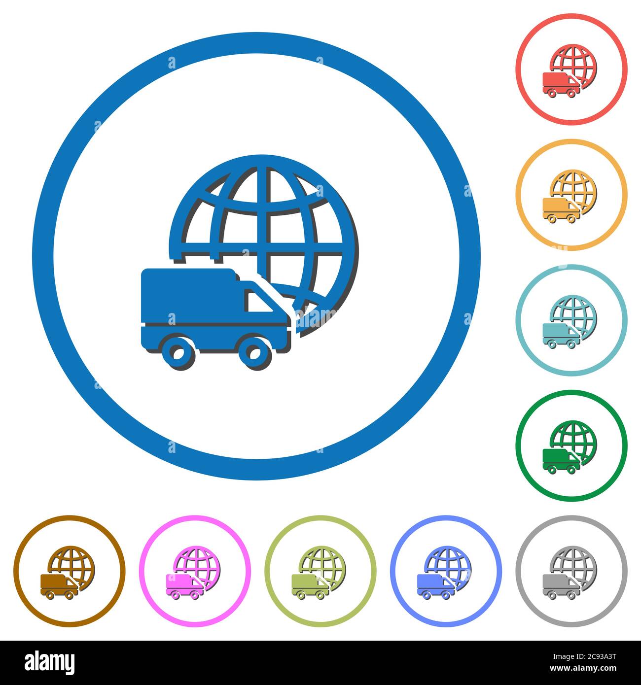 International transport flat color vector icons with shadows in round ...