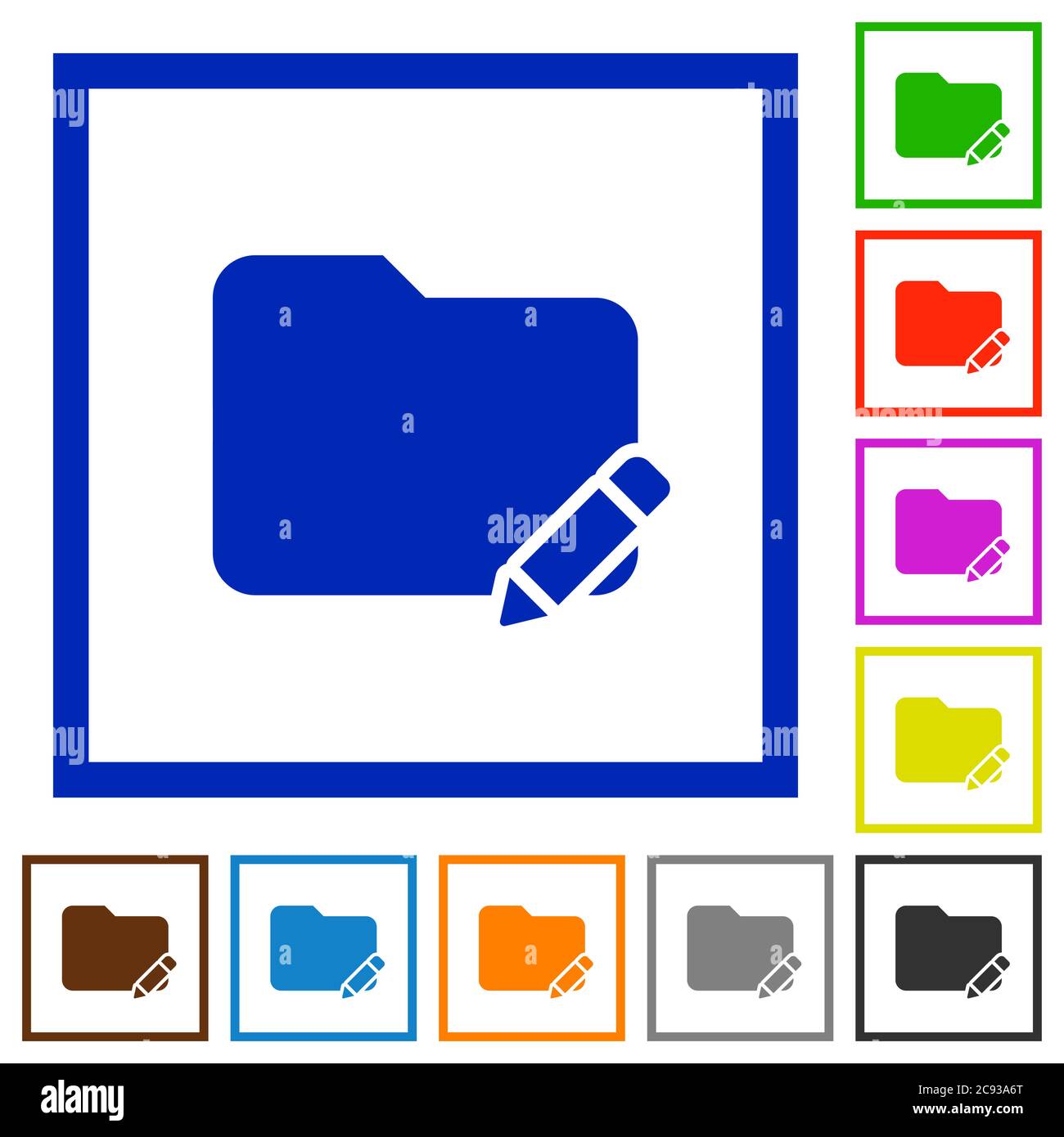 Rename folder flat color icons in square frames on white background ...