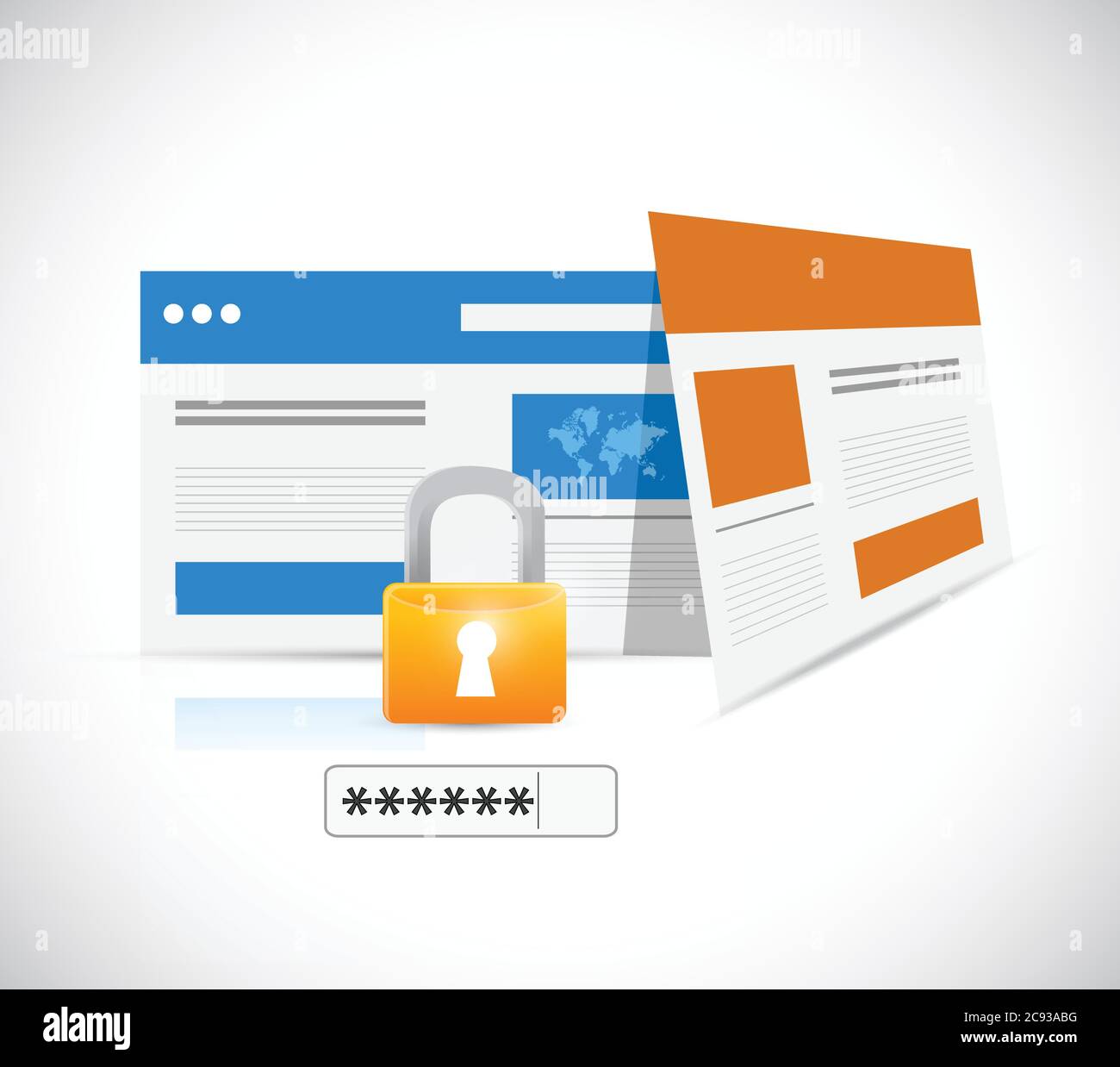 Internet security lock and password illustration design over a white ...