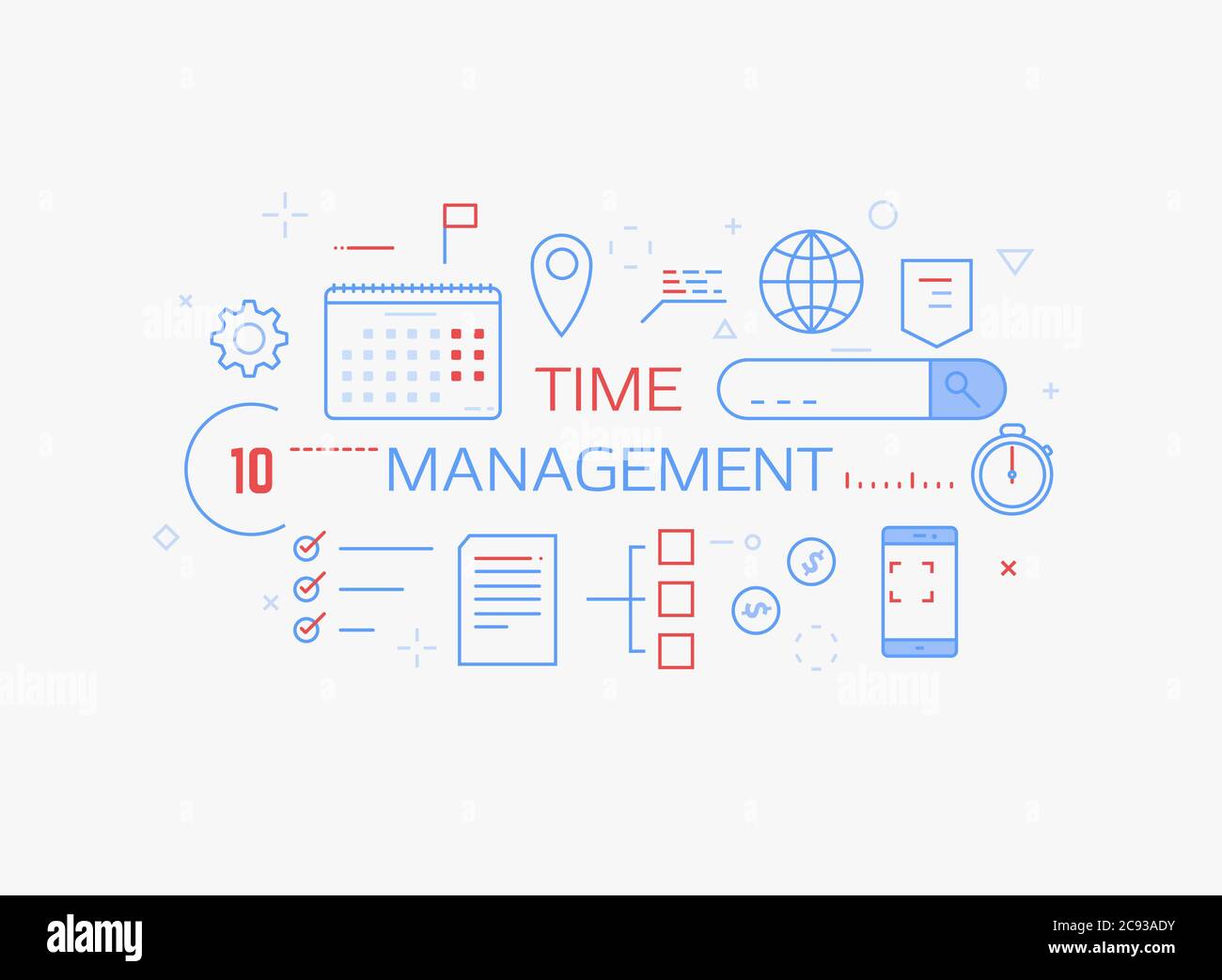 Time management concept banner. Blue and red colors. Time planning and ...