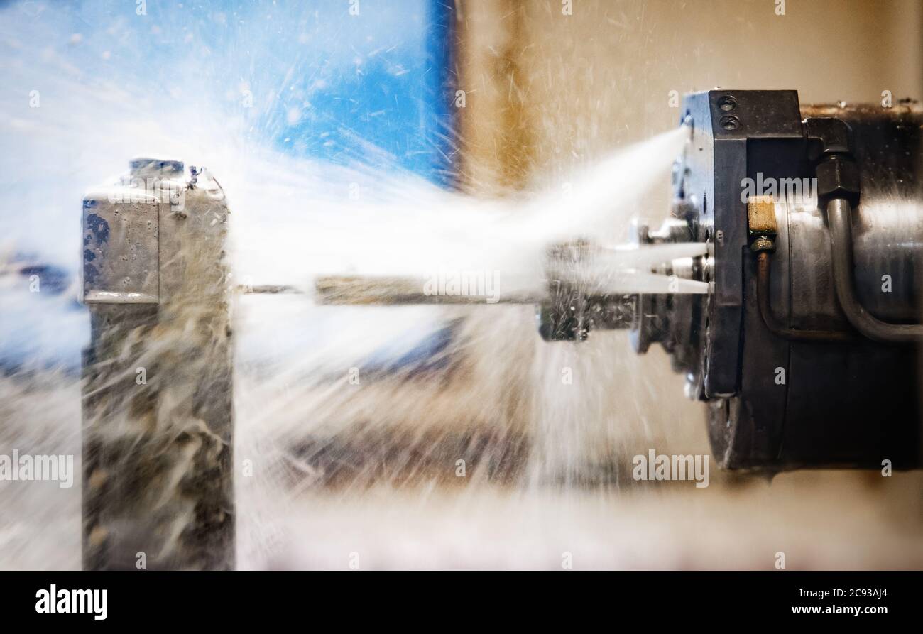 Machine tool in metal factory with drilling cnc machines Stock Photo ...